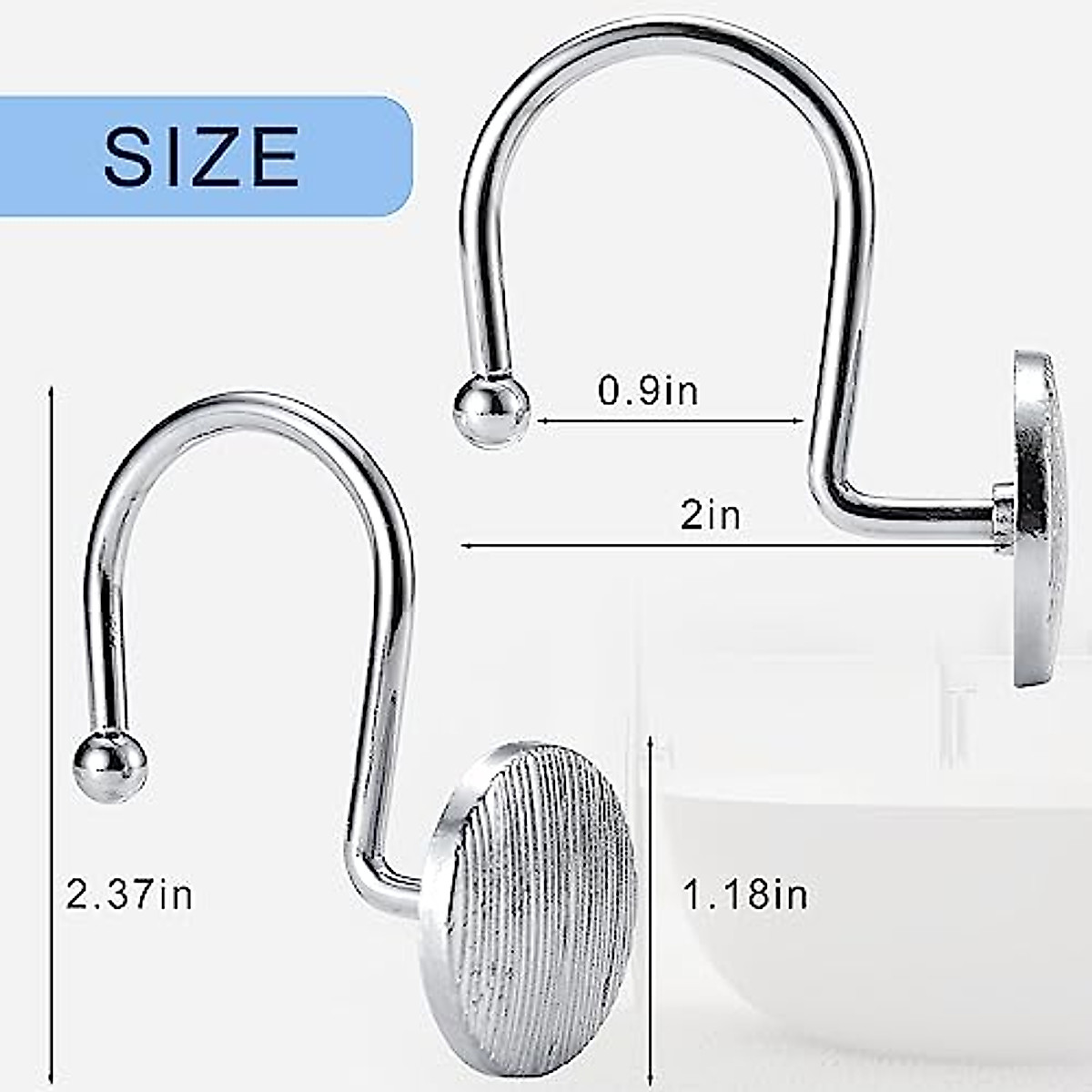 Silver Shower Curtain Hooks, Decorative Shower Curtain Rings, Modern Creative Metal Shower Curtain Hooks Rust Proof, Balanced Gliding Shower Hooks for Shower Curtain, 12 Pack, Circular Stripes