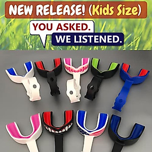 Oral Mart Black/Blue Strapped Youth Mouth Guard for Kids - Sports Mouthguard with Connected Strap for Ice Hockey, Football, Lacrosse, Taekwondo