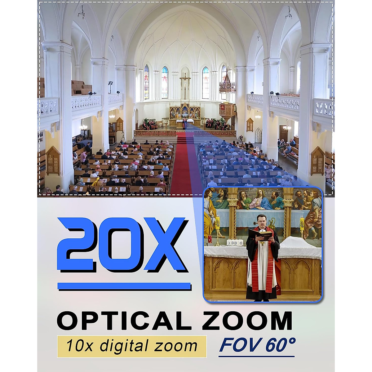 FoMaKo NDI Camera, AI Auto Tracking HDMI PTZ Camera, 20x Optical Zoom LAN USB3.0 HDMI Camera for Church Services Worship Education, PoE 1080P60 FMK20UH NDI (NDI 6 & NDI HX3 Certified)