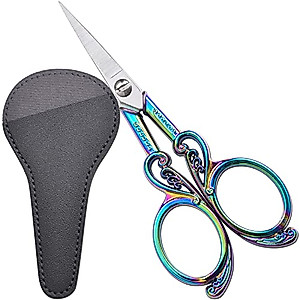 HITOPTY Embroidery Scissors, 4.5in Sharp Precision Craft Scissor with Sheath, Small Rainbow Vintage Shears for Sewing, Arts, Needlework, Cross Stitch, Thread Yarn Fabric Detail Cutting DIY Tools