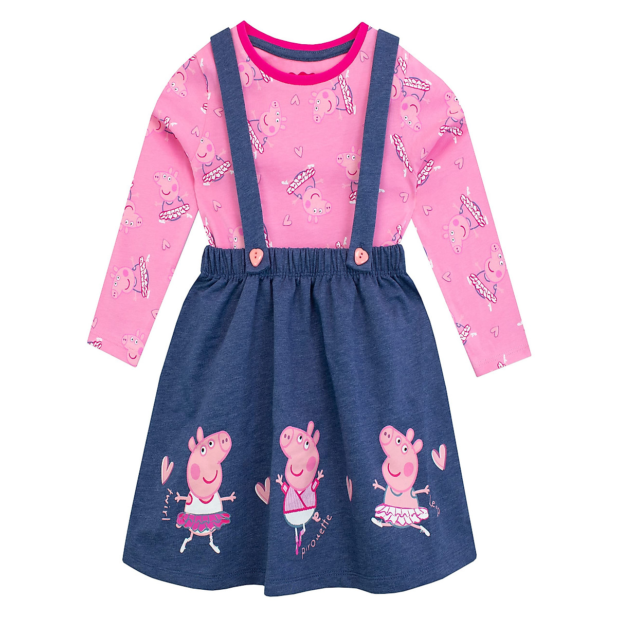 Peppa Pig Girls Pinafore Dress and Top Set Multicolored 3T