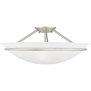 3 Light Brushed Nickel Ceiling Light Fixture with White Alabaster Glass Shade