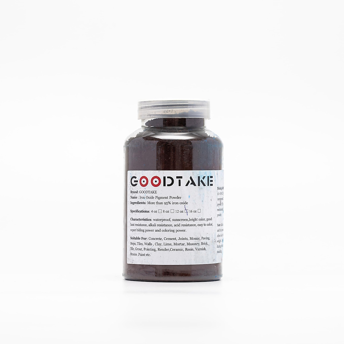 GOODTAKE Concrete Pigment, Brown Iron Oxide Pigment Powder, Concrete Cement Dye Color Pigment for Mortar, Grout, Plaster, Tile,Colorant,Paint,Manually Paving Concrete Mold (Brown, 16 oz)