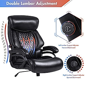 BOSMILLER Big and Tall Office Chair 500lbs for Heavy People with Quiet Rubber Wheels High Back Leather Executive Office Chair with Double Adjustment Lumbar Support