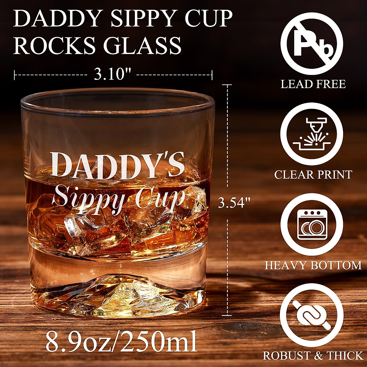 PONPUR DADDY SIPPY CUP Gifts for Men Dad, Daddy, Engraved Whiskey Glass, Christmas Stocking Stuffers, Funny Dad Birthday Gifts for Dad Husband from Wife Daughter Son Kids, Unique Gag Men Gift