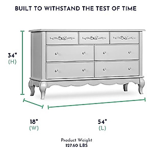 Evolur Aurora 7 Drawer Double Dresser, Akoya Grey Pearl/Silver Mist