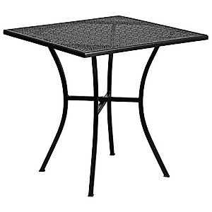 Flash Furniture Commercial Grade 28" Square Black Indoor-Outdoor Steel Patio Table Set with 2 Round Back Chairs