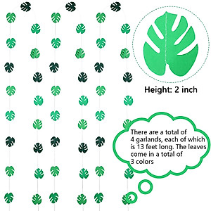 4 Pieces 13 Feet Palm Tropical Banner Palm Leaf Banner Hawaii Luau Party Leaves Banner Green Leaf Banner for Birthday Party Summer Beach Theme Wedding Picnic Party Decorations