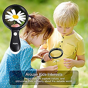 Magnifying Glass with Light, MOJINO 10X Lighted Large Handheld Reading Magnifier Glasses with 18 LED Lights for Macular Degeneration, Seniors & Kids Reading, Inspection, Coins, Jewelry, Exploring