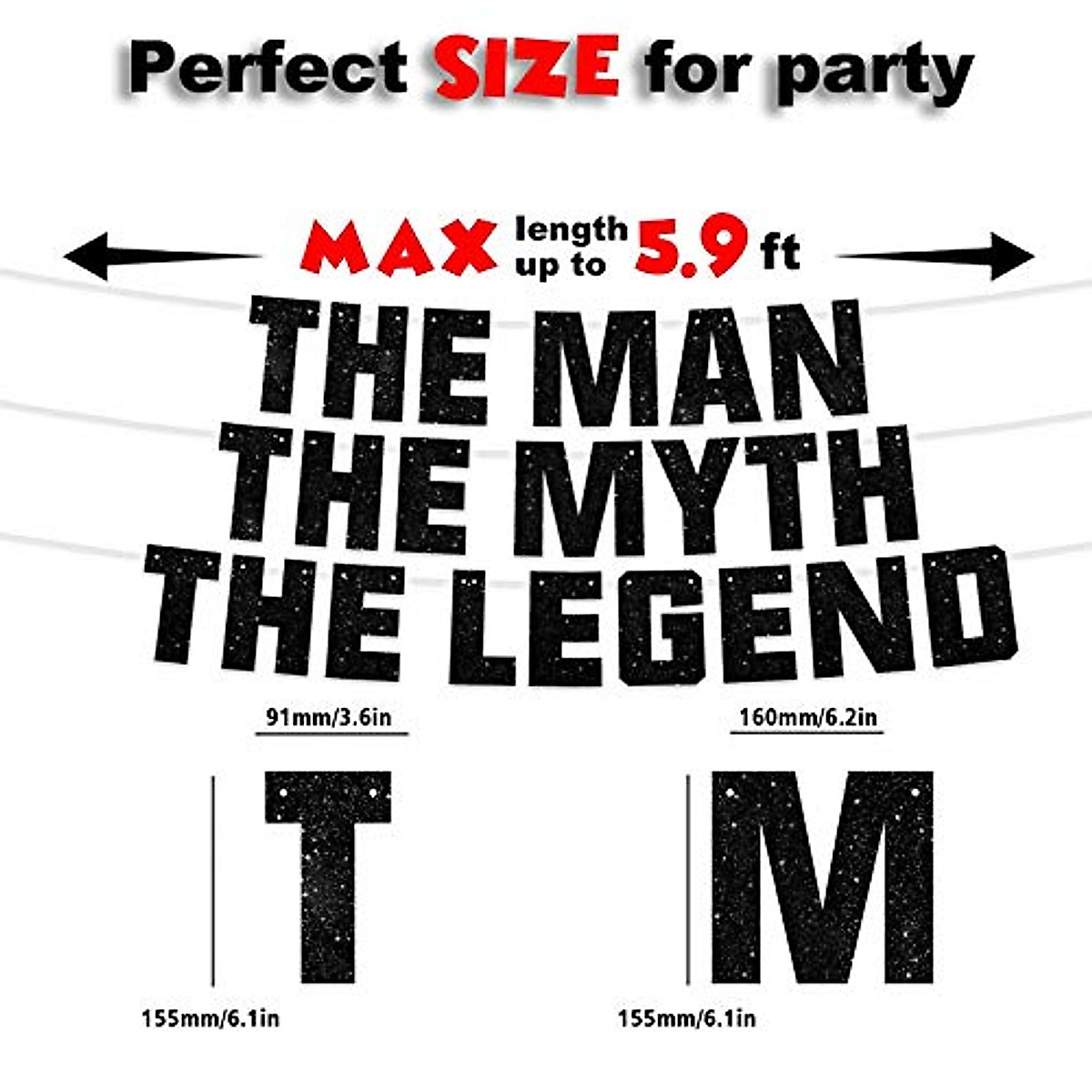 The Man The Myth The Legend Banner Father Birthday Theme Dad Party Decor Picks for Retirement Decorations Supplies Black