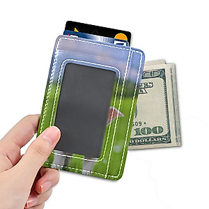OTVEE Young Pig Spring Grass Meadow Slim Minimalist Wallet Small Card Wallets PU Leather Front Pocket Wallets