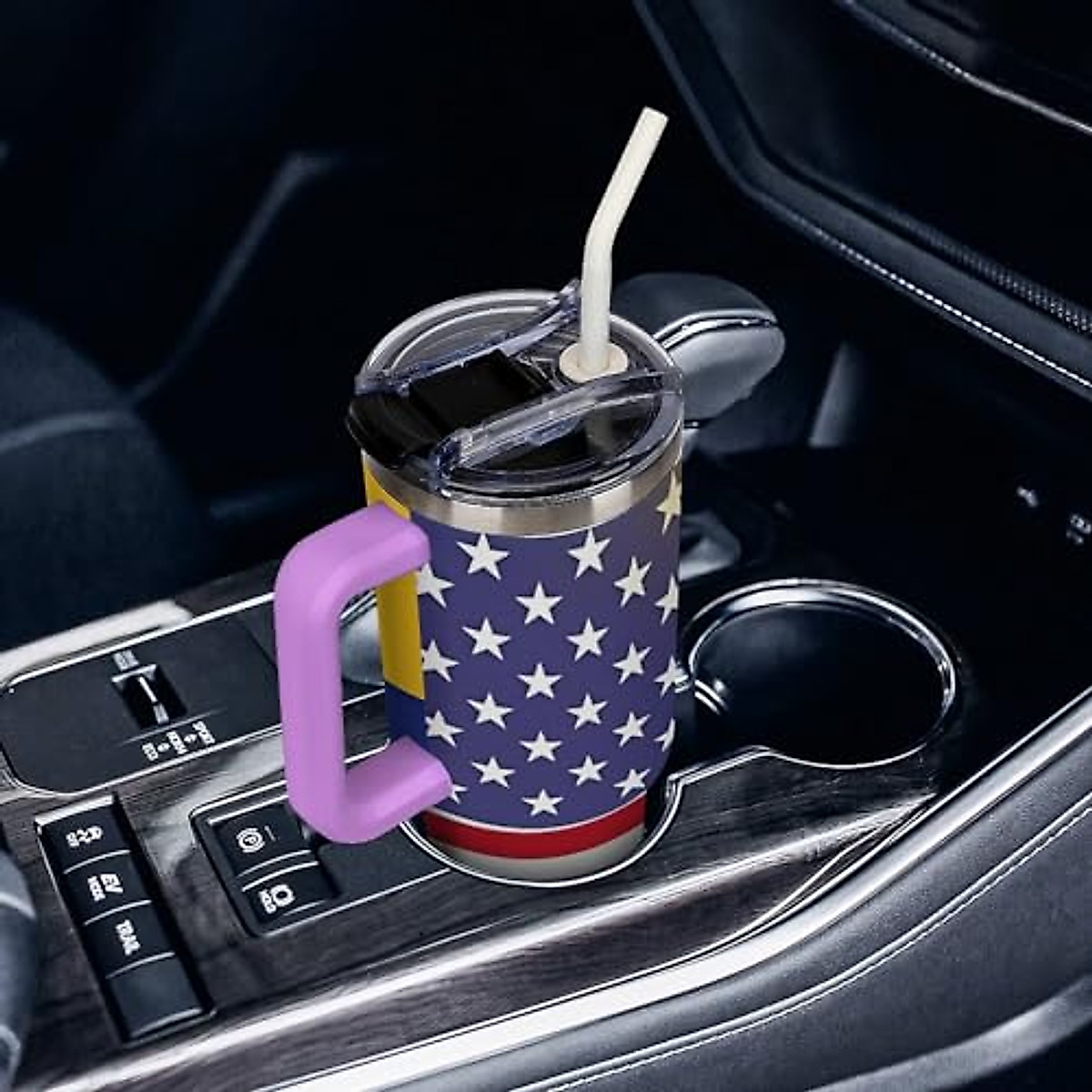 U.S. Venezuela Flag 40 Oz Stainless Steel Cup Travel Tumbler with Handle and Straw Lightweight Coffee Mug for Home Office