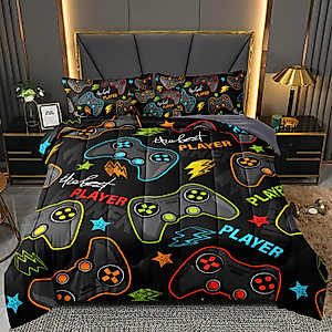 BDUCOK 6 Pieces Gamer Comforter Set for Boys Gaming Bedding Set Queen Size,Video Game Controller Comforter for Boys Kids Adult 3D Gamepad Microfiber Bedding Sets 6 Pieces Bed in A Bag Sets3011,Queen