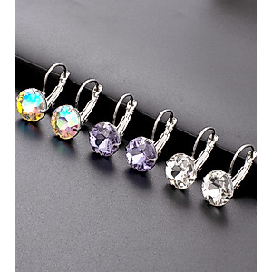 Akeoqi 6 Pairs Leverback Dangle Earrings Set Multi-color Round Cubic Zirconia Dangle Earrings For Women
