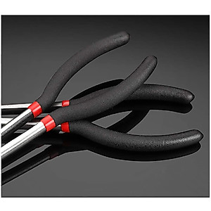 RUNIGOO 5 Piece Long Reach Plier Set - 11” Long Needle Nose Pliers Sets - Straight, 25, 45, 90-Degree Angle, Long Reach Bent Circle Pliers for Hard-to-Reach Narrow Spaces