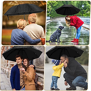 BUKPUD Large Compact Travel Umbrella, Windproof Waterproof Stick Umbrella Anti-UV Protection, Three Folding Umbrella for Backpack - Portable Black Folding Umbrella for Men and Women Kids Adults
