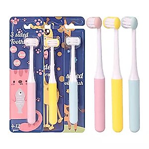 QL-LINRUN 3 Sided Toothbrush 3 Sided Toothbrush Kids Three Sided Toothbrush Surround Toothbrush Kids Kids toothbrushes Toddlers Teeth Brush（3pcs）