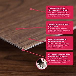 LUCiDA SURFACES Luxury Vinyl Flooring Tiles | Peel and Stick Floor Tile for DIY Installation | 12 Wood Look Planks | Chestnut | BaseCore | 18 Sq. Feet