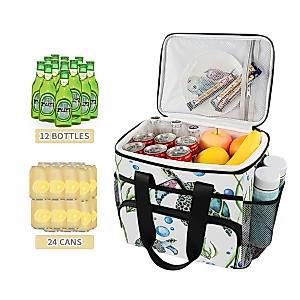 ALAZA Watercolor Sea Turtles and Seaweed Bubbles Large Capacity Cooler Tote Insulated Lunch Bag Lunch Cooler Bag