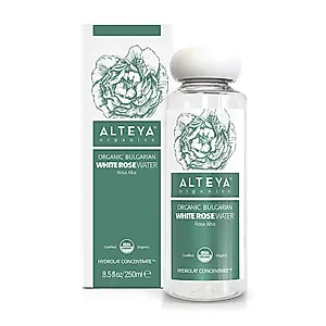 Alteya Organics White Rose Water USDA Certified Organic Facial Toner, 8.5 Fl Oz/250mL Pure Bulgarian Rosa Alba Flower Water,Award-Winning Moisturizer BPA-Free Bottle with Reducer