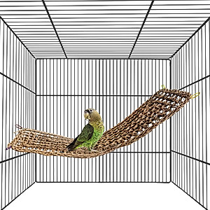 Bird Seagrass Mat 29.5"×7" Parrot Natural Grass Woven Net Hammock Hanging on Cage with Hooks Parakeet Climbing Rope Ladder Chew Toys for Pigeon Cockatiel Conure Budgie Cockatoo Rat