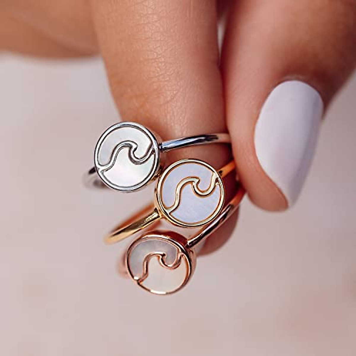 Pura Vida Ring Gold Plated Encinitas Handmade Ring - Mother of Pearl Inlay, Ring Jewelry with Brass Base - Gold Rings for Women, Cute Rings for Teen Girls, Boho Jewelry for Women - Size 9