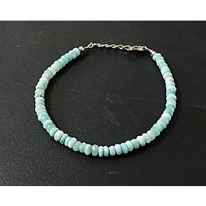 Natural Larimar Sterling Silver Bracelet 8 Inch, Faceted Rondelles Larimar Jewelry, Sterling Silver Jewelry, Adjustable Bracelet
