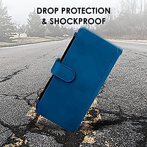 ZIULQIK for Samsung Galaxy Z Fold 5 Case, PU Leather Z Fold 5 Wallet Cases with S Pen Holder & Wrist Crossbody Strap & Card Holder Blue