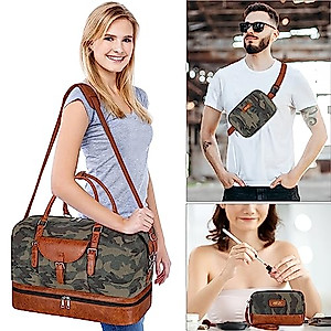 Travel Weekender Overnight Bags for Women - Large Weekender Bag with Waterproof Shoes Compartment Toiletry Bag Carry On Duffel Bag for Women Men 3Pcs Set