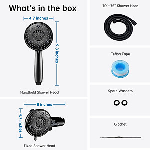 G-Promise High Pressure Dual Shower Head with Handheld Combo | 8 Settings Fixed Shower Head Built-in 3-Way Diverter | 72 Inch Stainless Steel Flexible Hose | 8 Spray Modes Handheld Shower Head