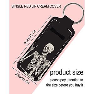 KLLRO RUO Chapstick Holder Keychain Fashion Lipstick Sleeve Lip Balm Portable Pocket Lip Gloss Tube Holder Clip-on Makeup Travel Accessories - Cool Skull Skeleton