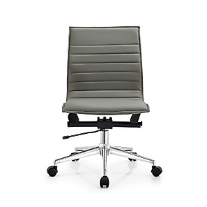 2xhome Modern Office Desk Chair | Upholstered PU Leather Ribbed Armless Mid Back with Metal Frame | Adjustable Height, Tilt Lock | Computer, Home, Executive, Conference, Meetings, Gray