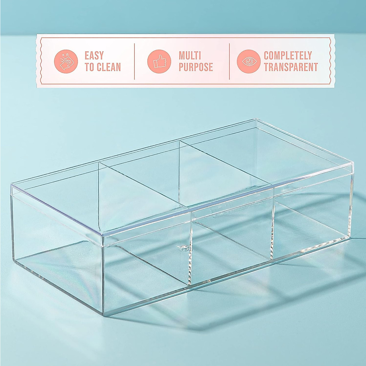 Hammont Rectangle Acrylic Box - Shelf Organizer Bins - Clear Storage Containers - Candy Party Favors | Bathroom Storage | Makeup Cosmetic Organization | Tall: 4"x4"x8" (3 Pack)
