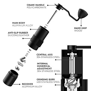 Normcore Manual Coffee Grinder V2 - Hand Coffee Grinder with Stainless Steel 38mm Contemporary Conical Burr - Adjustable Settings - For Aeropress, Espresso, Pour over, French Press