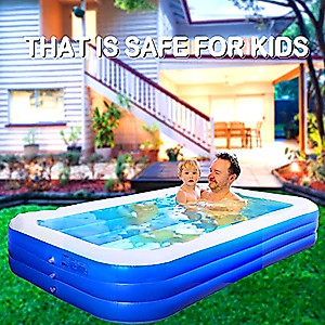Blow Up Inflatable Kiddie Pool, 118" X 72" X 22" Family Full-Size Rectangular Swimming Big Pools for Adults Kids Outdoor, Backyard, Garden, Water Party Above Ground