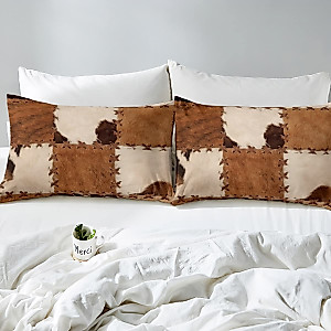 Cowhide Bedding Sets Patchwork Cow Print Comforter Cover (No Filling)Farm Animal Duvet Cover Set For Kids Boys Girls Western Cowboy Farmhouse Bedspreads Cover 2 Pillow Cases Bedroom Decor King Size
