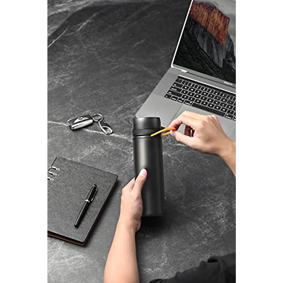 Hydr8 Rehydr8-Stainless Steel Water Bottle 17oz Thermos Coffee Flask Hydro Jug With Tea Infuser Stainless Steel Water Bottle w/ LED Temperature Display Stay Cold/Hot~24Hour-Black