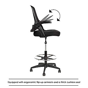 Drafting Chair Tall Office Chair Standing Desk Chair Mesh Computer Chair Adjustable Height with Lumbar Support Flip Up Arms Swivel Rolling Executive Chair,Black