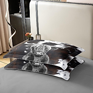 Cow Skin Duvet Cover 100% Nature Cotton King,Realistic Cowhide Print Western Highland Cattle Comforter Cover,Vinateg Country Decor All Season Super Soft Bedding Bedroom Decor