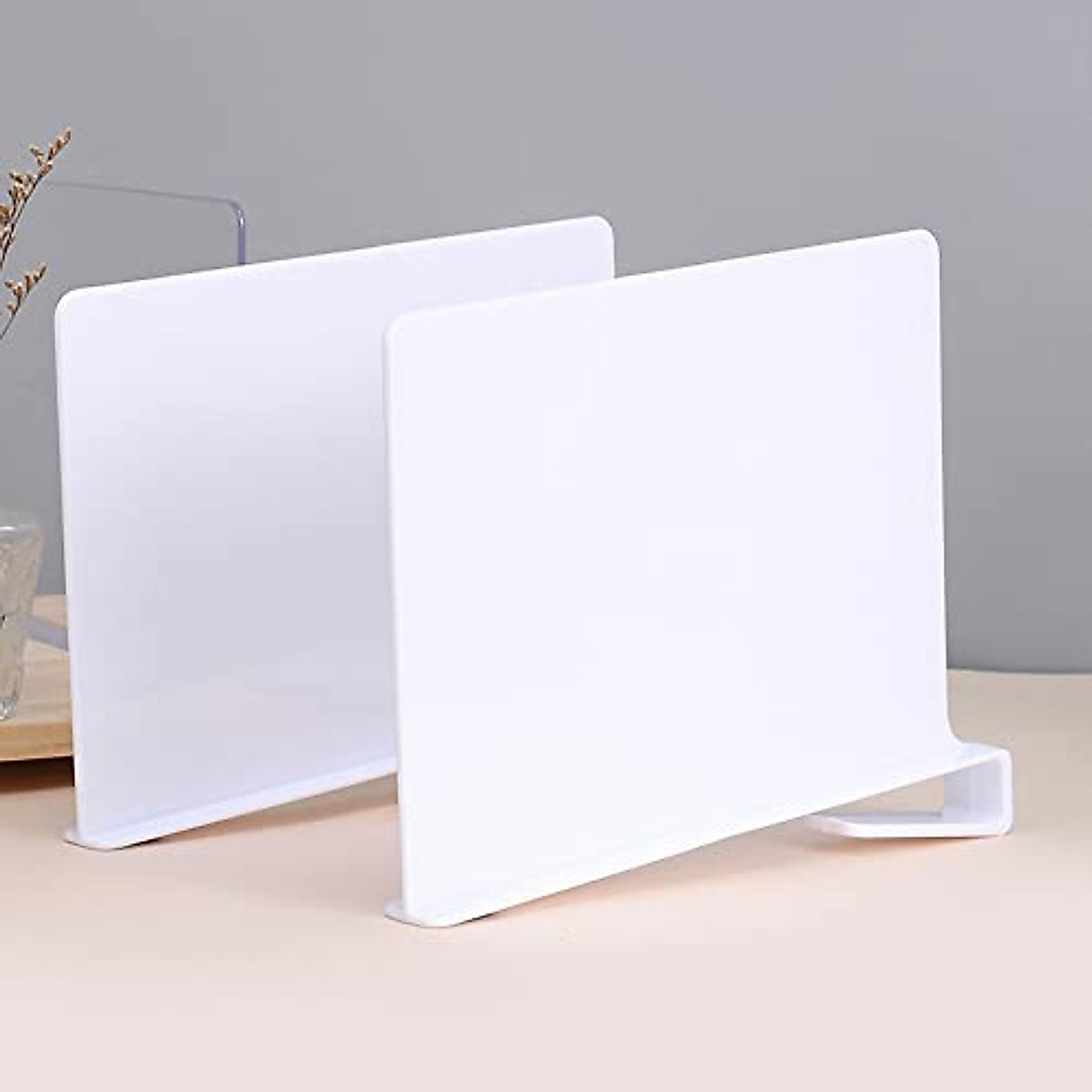 HAVIGET Acrylic Shelf Dividers for Closet Organization - Cabinet and Bookshelf Organizer for Shirt, Handbag, Sweater, Purse and Books - Plastic Separator in Kitchen, Bedroom, Garage (White, 8 Packs)