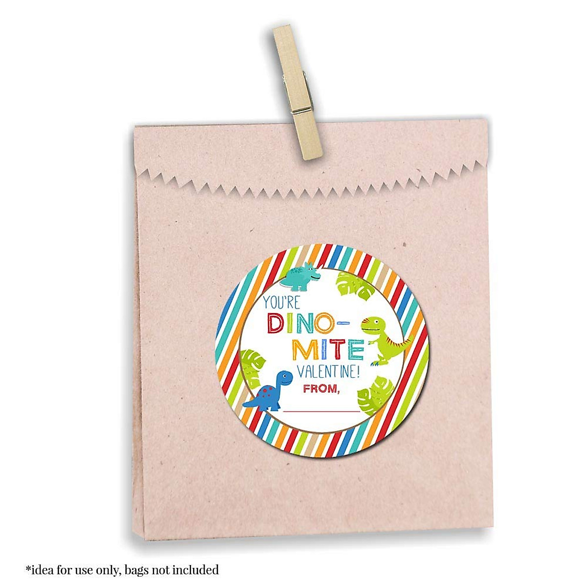 Dino-Mite Dinosaur Valentine Party Favor Sticker Labels for Boys, 40 2" Party Circle Stickers by AmandaCreation, Great for Classroom Valentines, Envelope Seals, Gifts & Treats