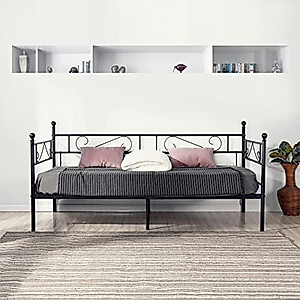 FurnitureR Metal Daybed Frame, Twin Size Metal Platform Bed with Headboard,Heavy Duty Steel Slats Support for Living Room Bedroom Guest Room, Black