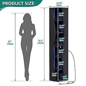YITAHOME 71.45" Tall Narrow Bookcase, 6 Tier Corner Shelf with LED Light Modern Display Shelves Free Standing Shelving Unit with Storage for Bedroom, Living Room, Home Office, Black