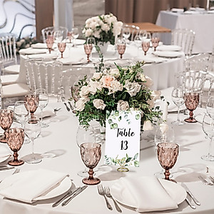 52 Pieces Wedding Table Numbers Cards 1-25 with Head Table Card Rustic Greenery Eucalyptus Table Cards Double Sided Table Place Cards and Gold Heart Wire Table Card Holder for Party Reception Birthday