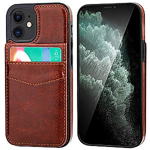 KIHUWEY Compatible with iPhone 12 Mini Case Wallet with Credit Card Holder, Premium Leather Magnetic Clasp Kickstand Heavy Duty Protective Cover for iPhone 12 Mini 5.4 Inch(Brown)
