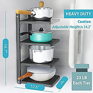 ROMATIA Pot Organizer Rack for under Cabinet, Heavy Duty Pan Rack under Sink Storage, lid organizer, Kitchen Cabinet Organizer with 4 Adjustable Tiers(Solid Style)