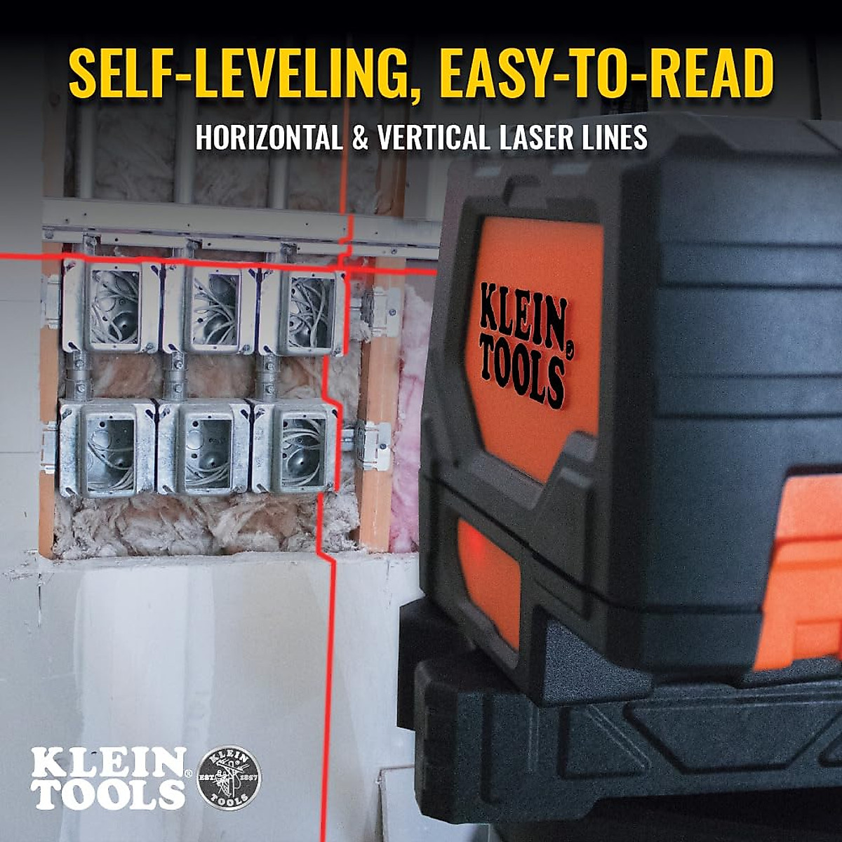 Klein Tools 93LCLS Laser Level, Self Leveling, Cross Line Level with Plumb Spot and Magnetic Mounting Clamp