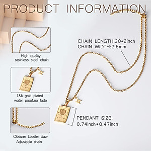 Zodiac Sign Necklace for Women 18K Gold Plated Stainless Steel Chain 20+2 inch Double Sided Constellation Tarot Card Pendant Waterproof Non Tarnish Friendship Jewelry Birthday Gift(Taurus)