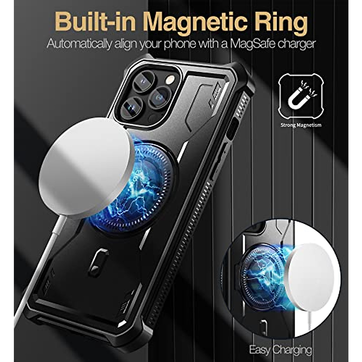 Dexnor Magnetic Case for iPhone 13 Pro Max, Compatible with MagSafe, [Built in Screen Protector and Kickstand] Full-Body Heavy Duty Case Protective Cover for iPhone 13 Pro Max 6.7 Inch Black