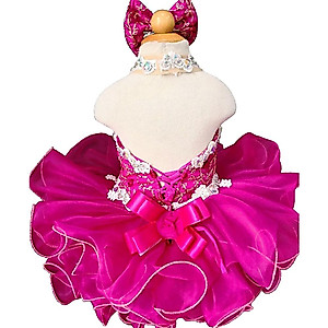 Jenniferwu G040N Infant Toddler Baby Newborn Little Girl's Pageant Party Birthday Dress Fuchsia Size 3-6M